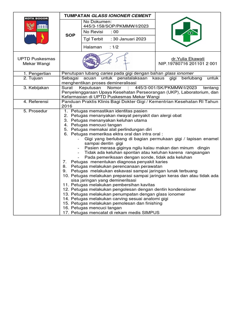 SOP Tumpatan Glass Ionomer (Gigi) | PDF