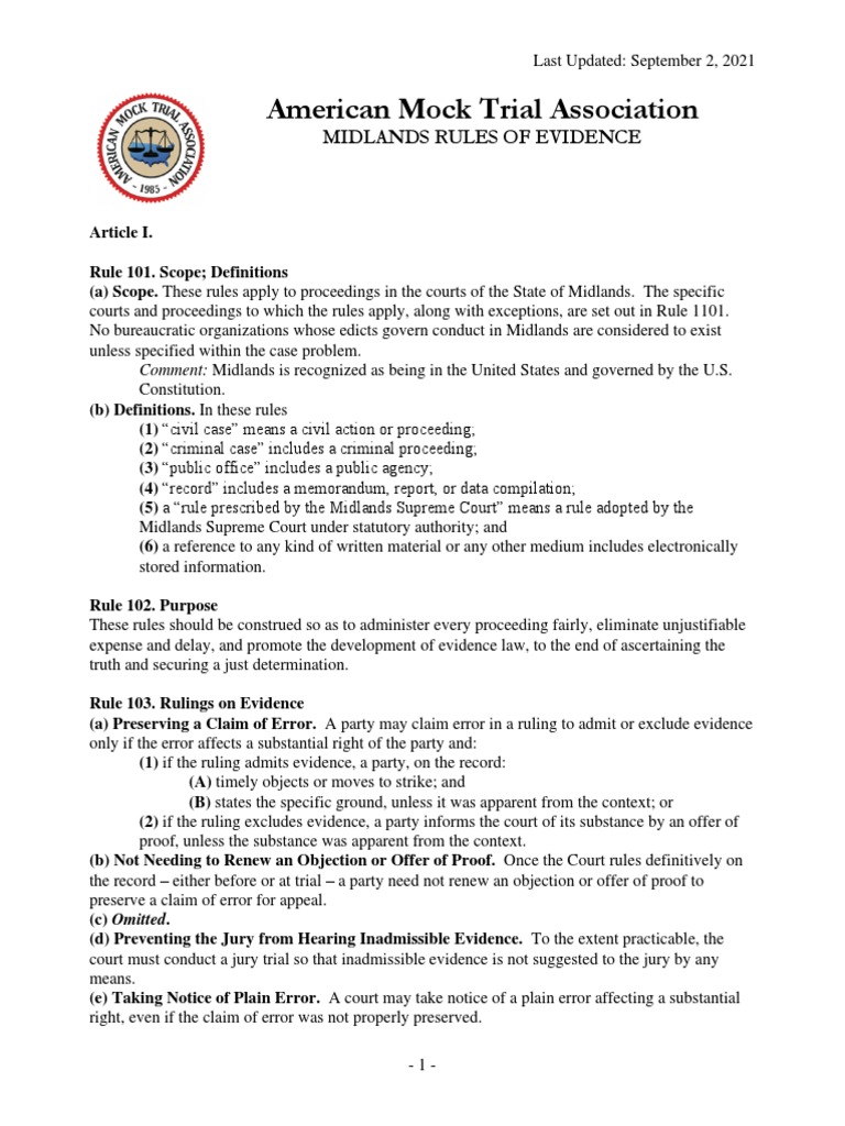 Rules of Evidence - Revised Sept 2 2021 | PDF | Evidence (Law) | Witness