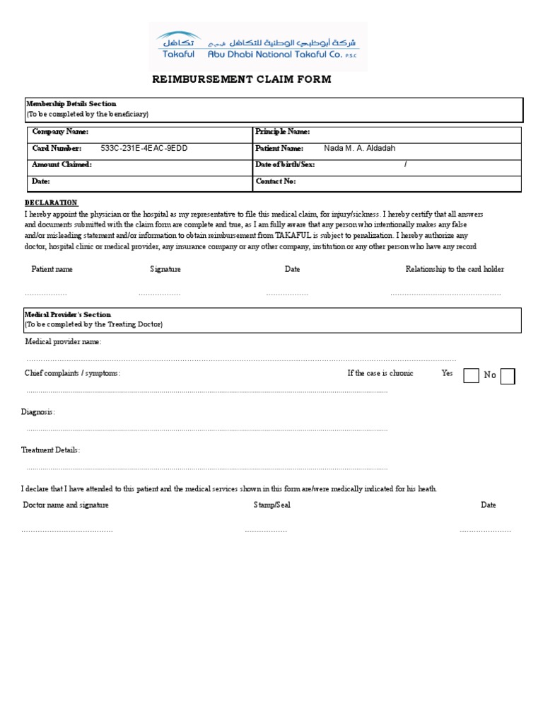 myNAS Claim Form - 2023105541 | PDF | Medicine | United Arab Emirates