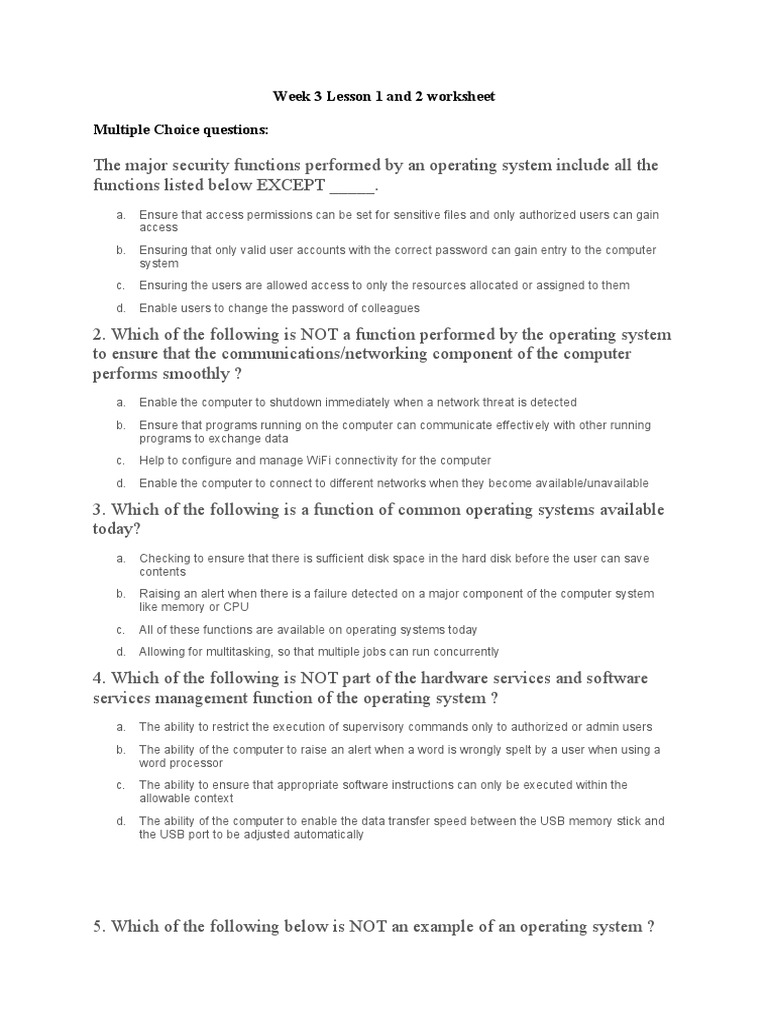 Week 3 Lesson 1 and 2 Worksheet Multiple Choice Questions | PDF ...