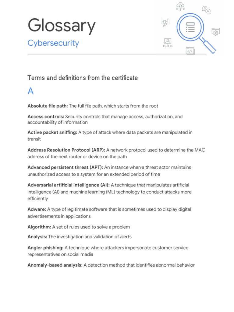 Q 8HGJKSWKvlbOKLdTtkg Google-Cybersecurity-Certificate-glossary | PDF | Security | Computer Security