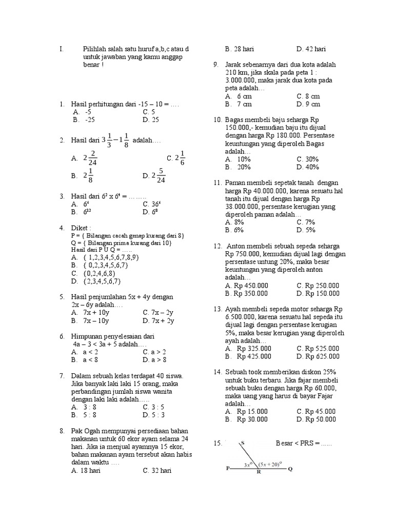 Soal Pas 2 Mat 7 2023 | PDF