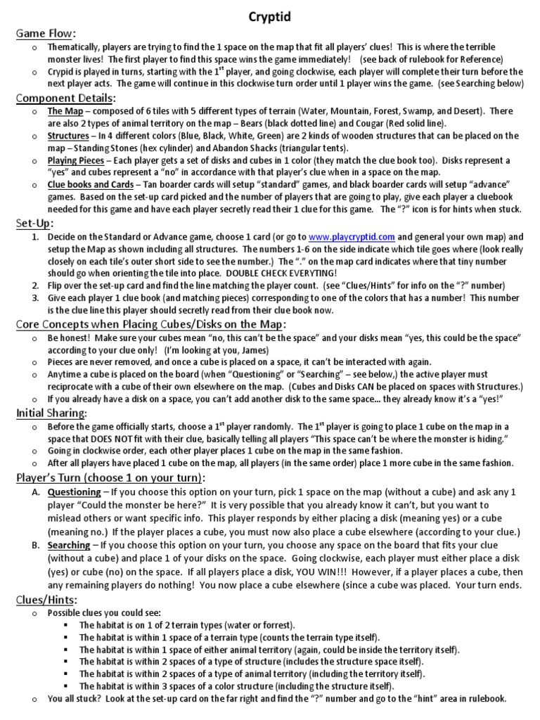 Cryptid Quick Rules Guide | PDF