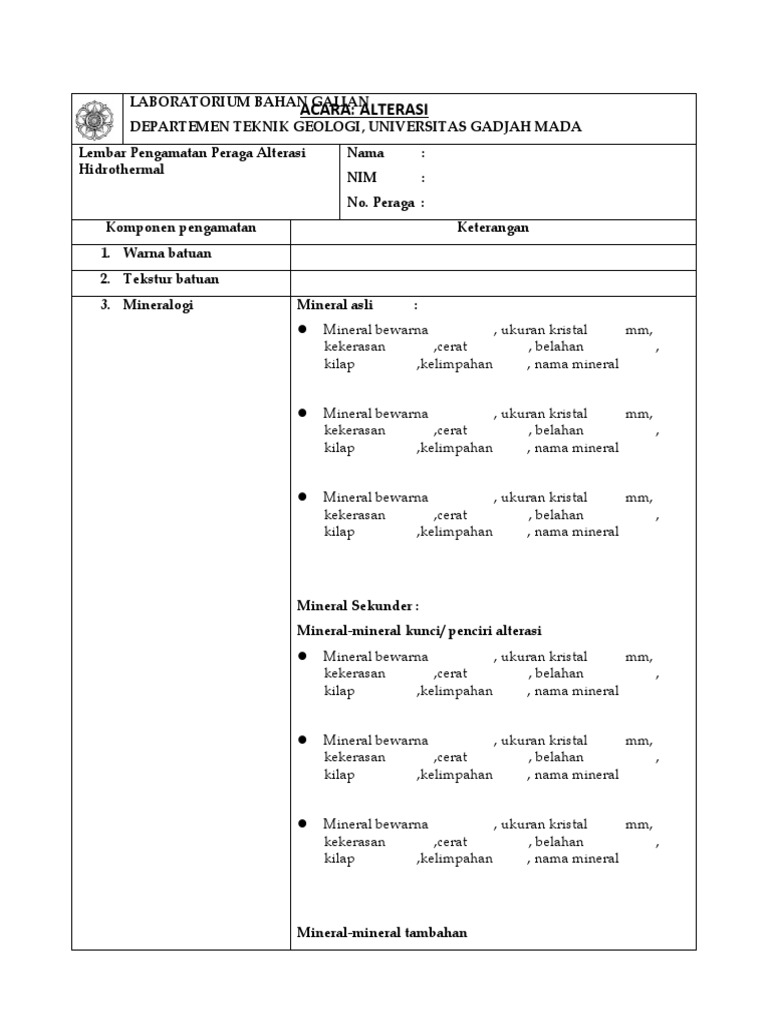 Borang Deskripsi Saat Praktikum Alterasi | PDF