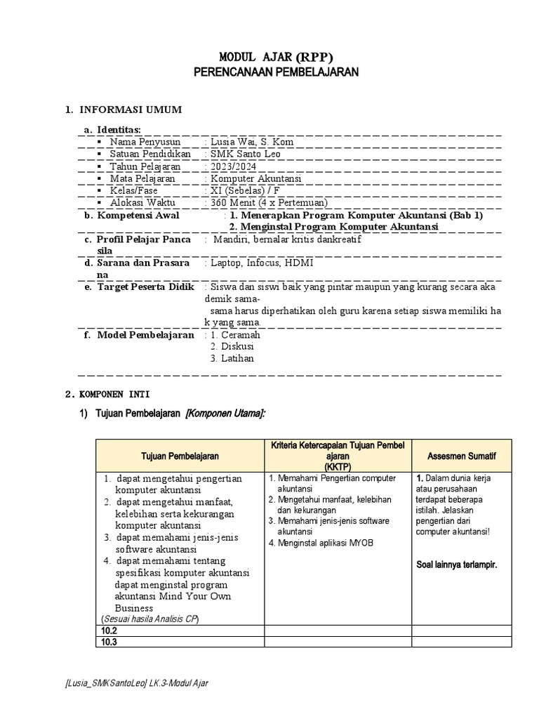 Lk3 Format Modul Ajar RPP | PDF