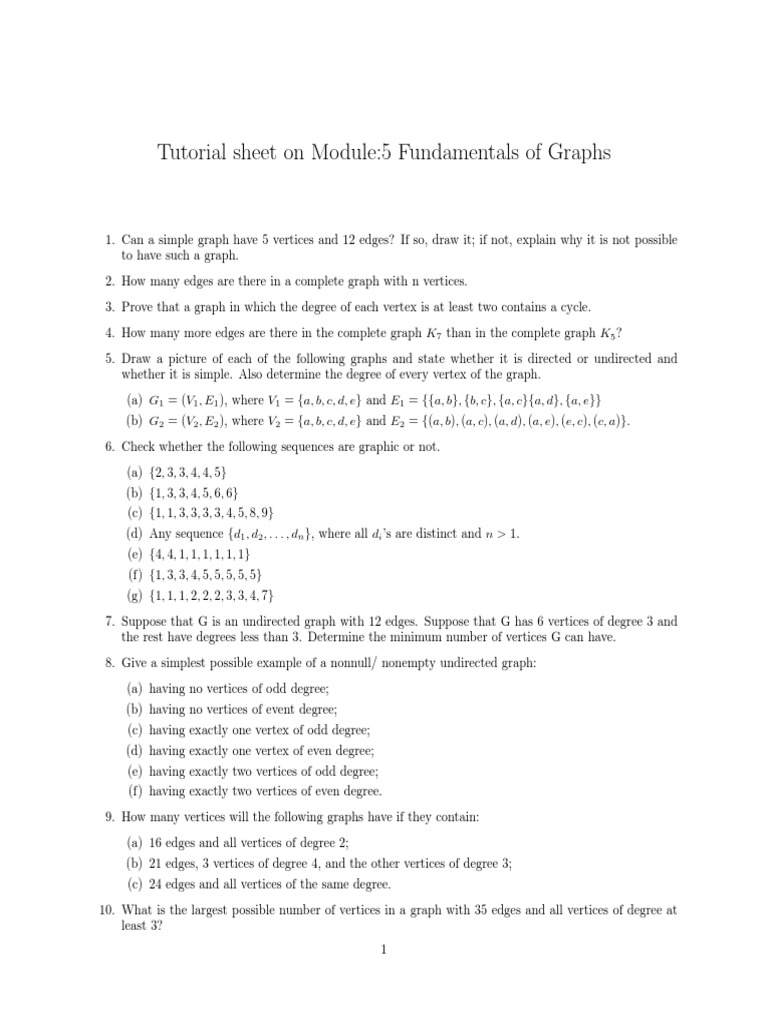 Module-5 Fundamentals of Graphs Tutorial Sheet | Download Free PDF ...