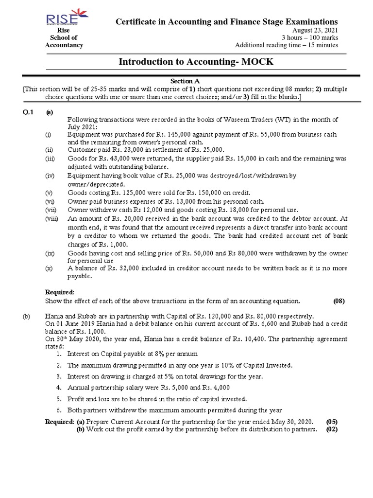 RISE All CAF Subjects Mock With Solutions Regards Saboor Ahmad | Download Free PDF | Debits And ...