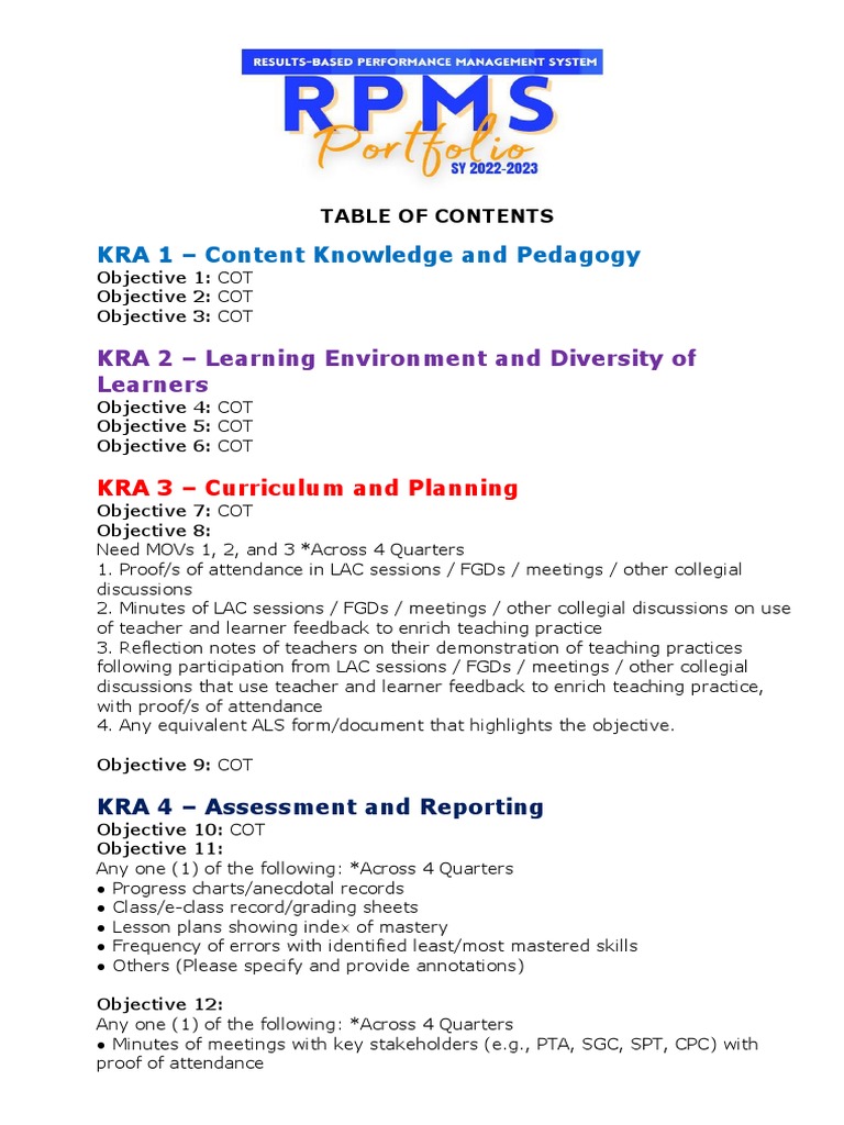 RPMS 2023 Objective Covers | PDF | Teachers | Learning