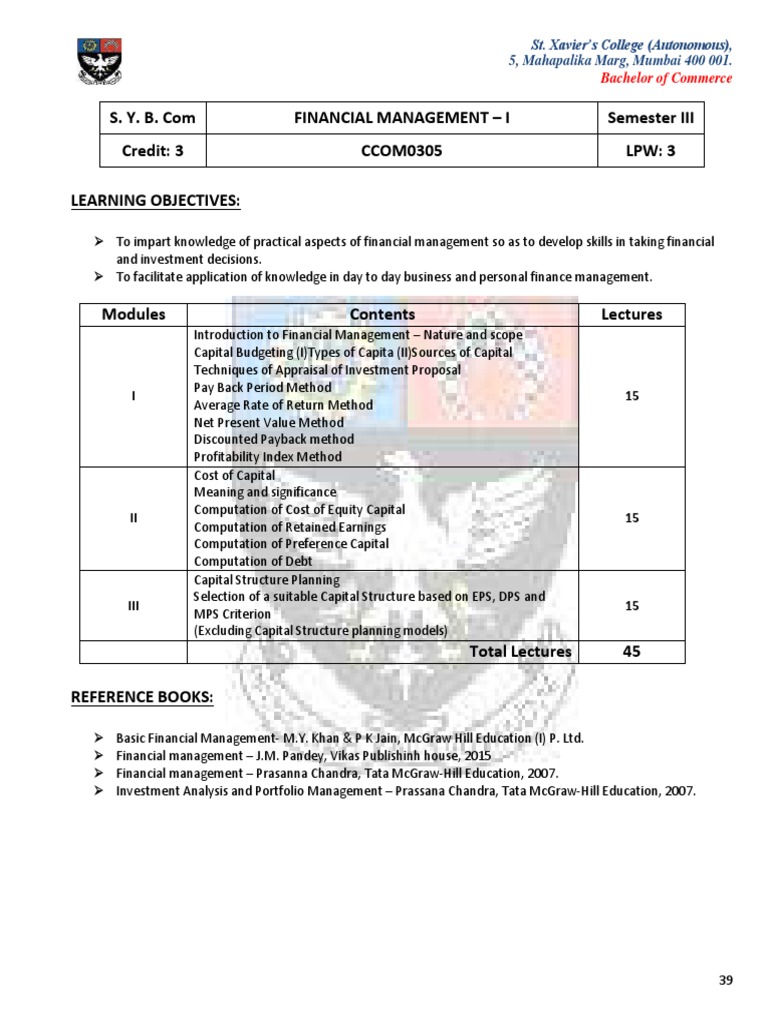 Financial Management Syllabus SYBcom Sem 3 | PDF | Capital Structure ...