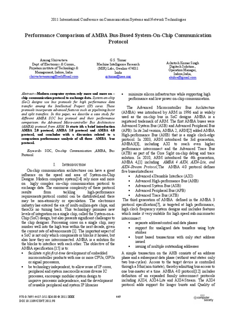 Performance Comparison of AMBA Bus-Based System-On | PDF | Digital Electronics | Computer Hardware