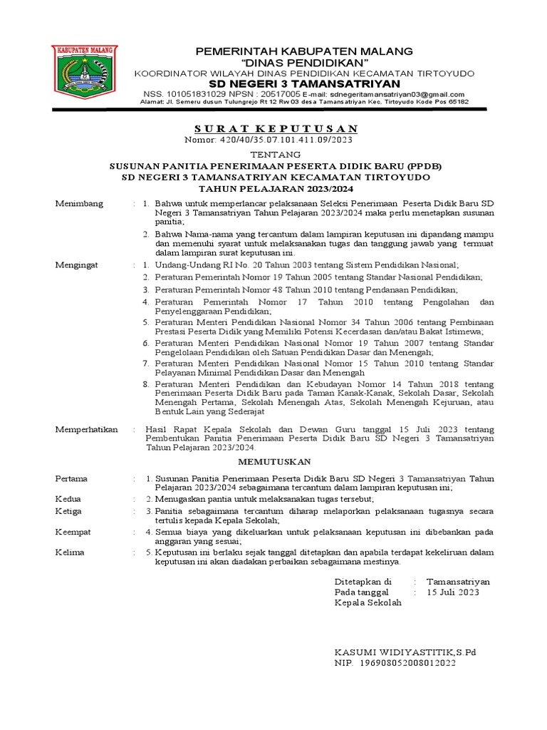 01. SK PANITIA PPDB | PDF