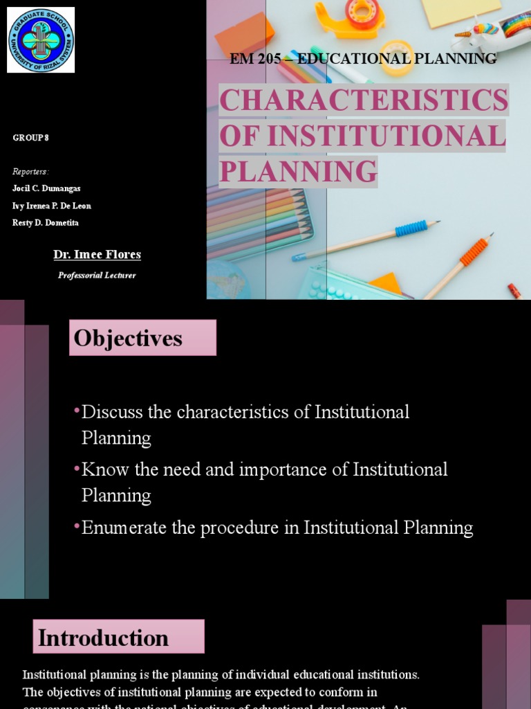 Em205 - Characteristics of Institutional Planning | PDF | Evaluation | Goal