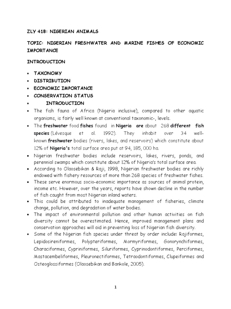 Nigerian Freshwater Fish Species Overview | PDF | Vertebrates | Fish