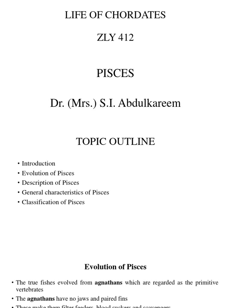 Evolution and Classification of Pisces | PDF | Fish | Elasmobranchii