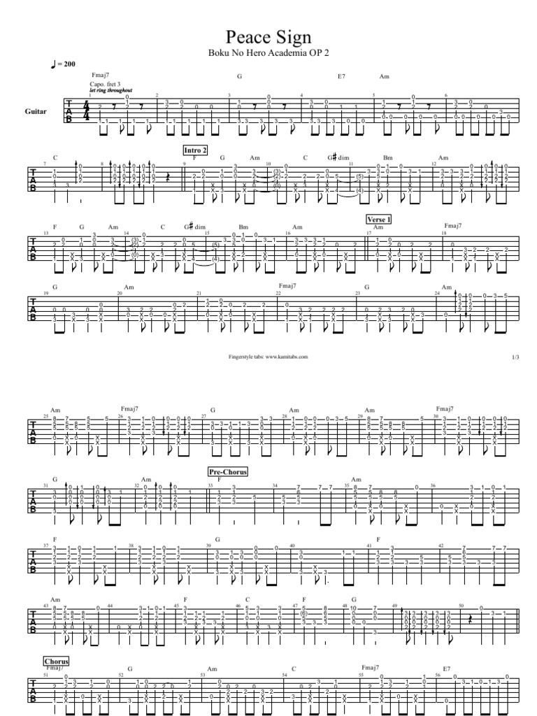Boku No Hero Academia - Peace Sign | PDF | Guitar Family Instruments ...