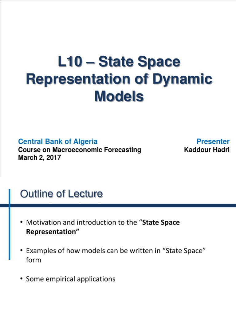 L 10 State Space Representation Of Dynamic Models Kh Pdf Macroeconomics Econometrics