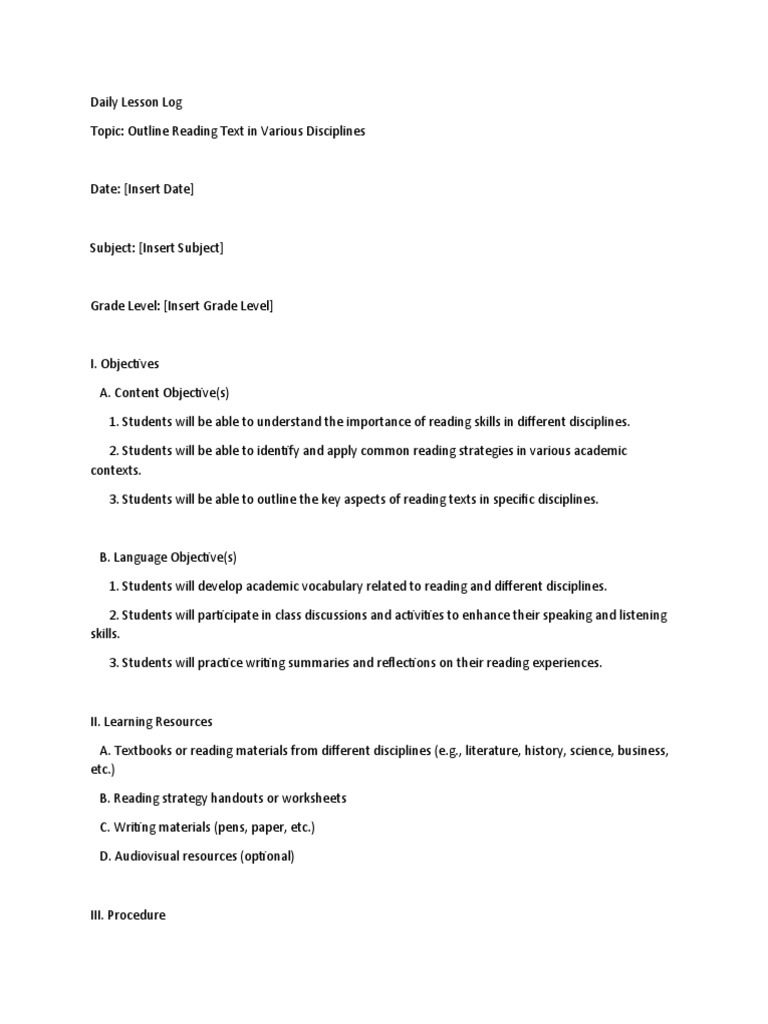 Daily Lesson Log SAMPLE. | PDF