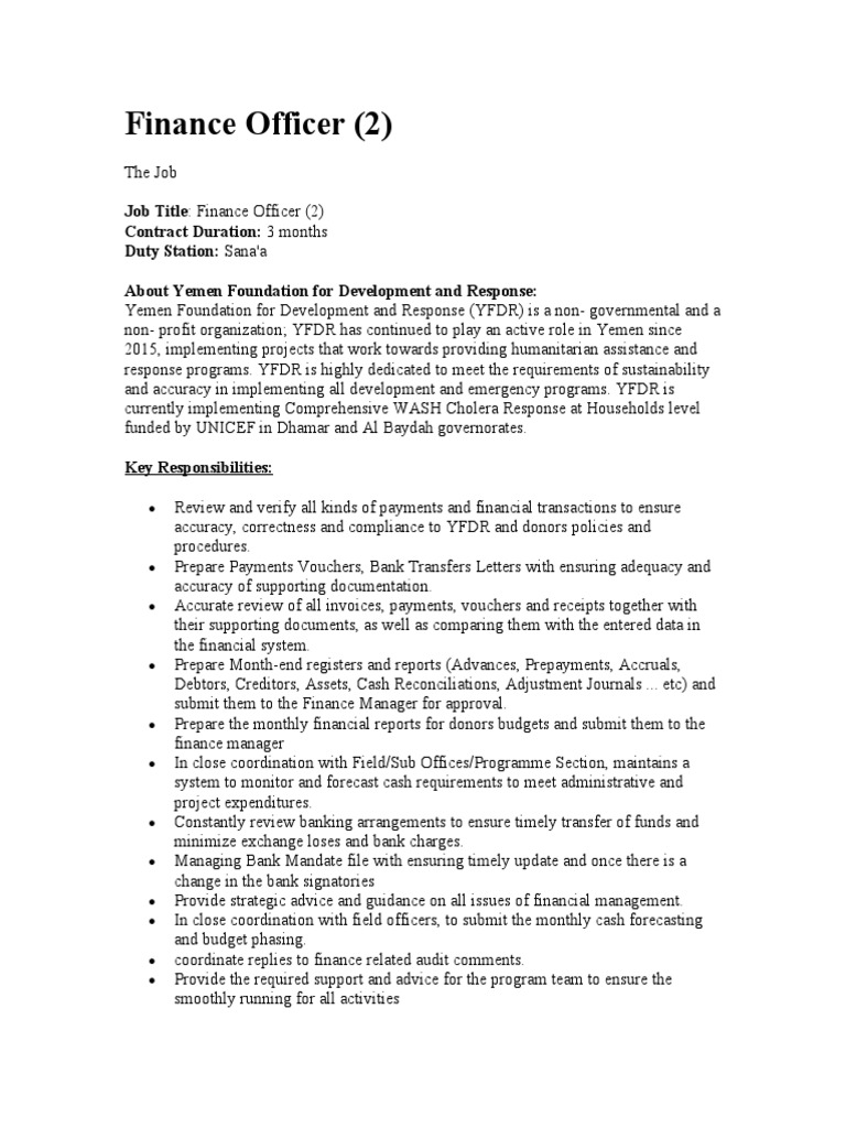 Finance Officer | PDF | Accounting | Financial Statement Finance Officer | PDF | Accounting | Financial Statement