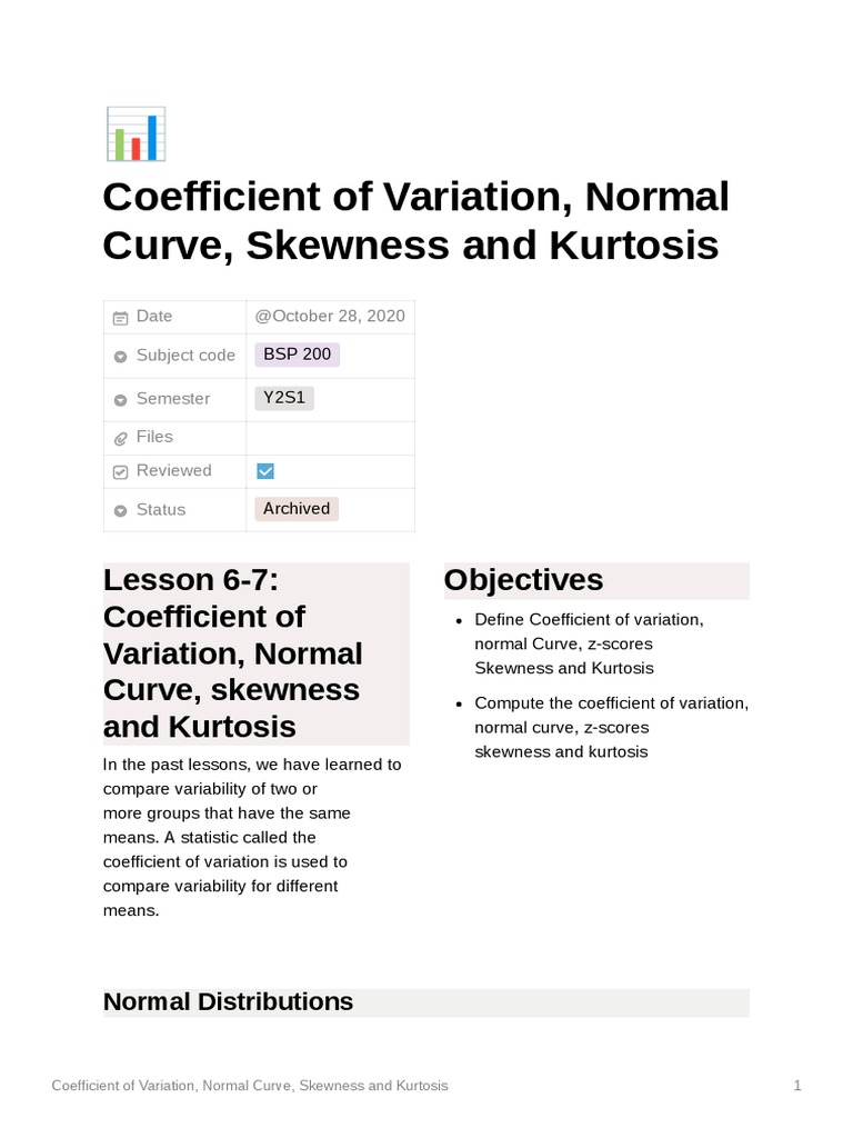 Coefficient of Variation Normal Curve Skewness and Kurtosis | PDF ...