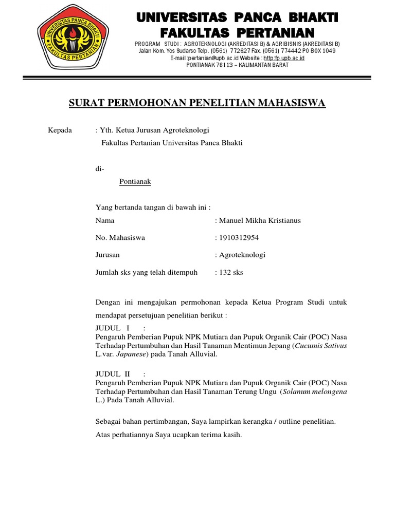 Permohonan Penelitian Agroteknologi | PDF