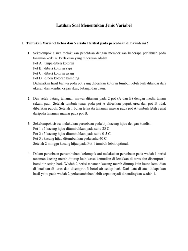Latihan Soal Menentukan Jenis Variabel | PDF