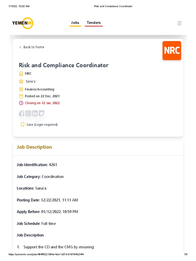 Risk and Compliance Coordinator-NRC | PDF | Regulatory Compliance ...