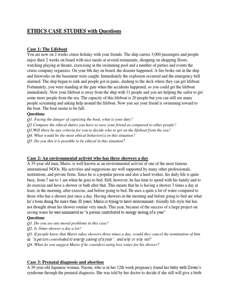 Short ETHICS CASE STUDIES With Questions | PDF | Medical Diagnosis ...