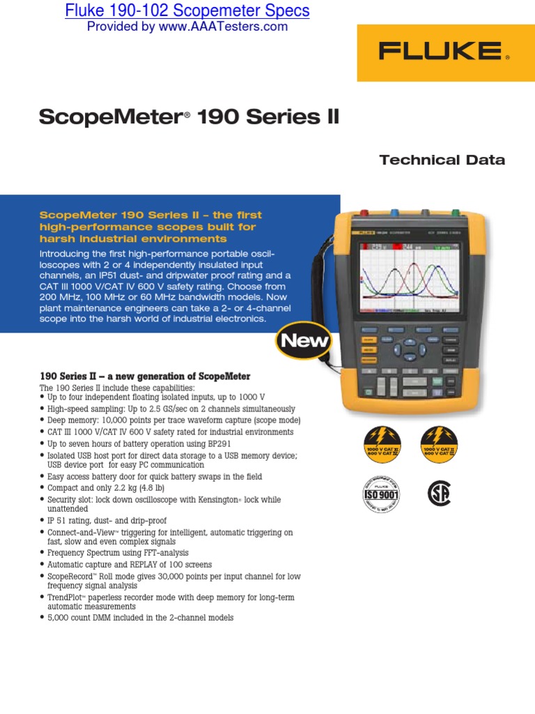 Fluke 190-102 Scopemeter Specifications Spec Sheet134 | PDF ...