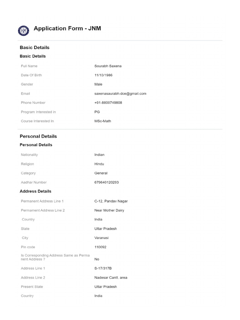 Application Form - JNM (1) | PDF