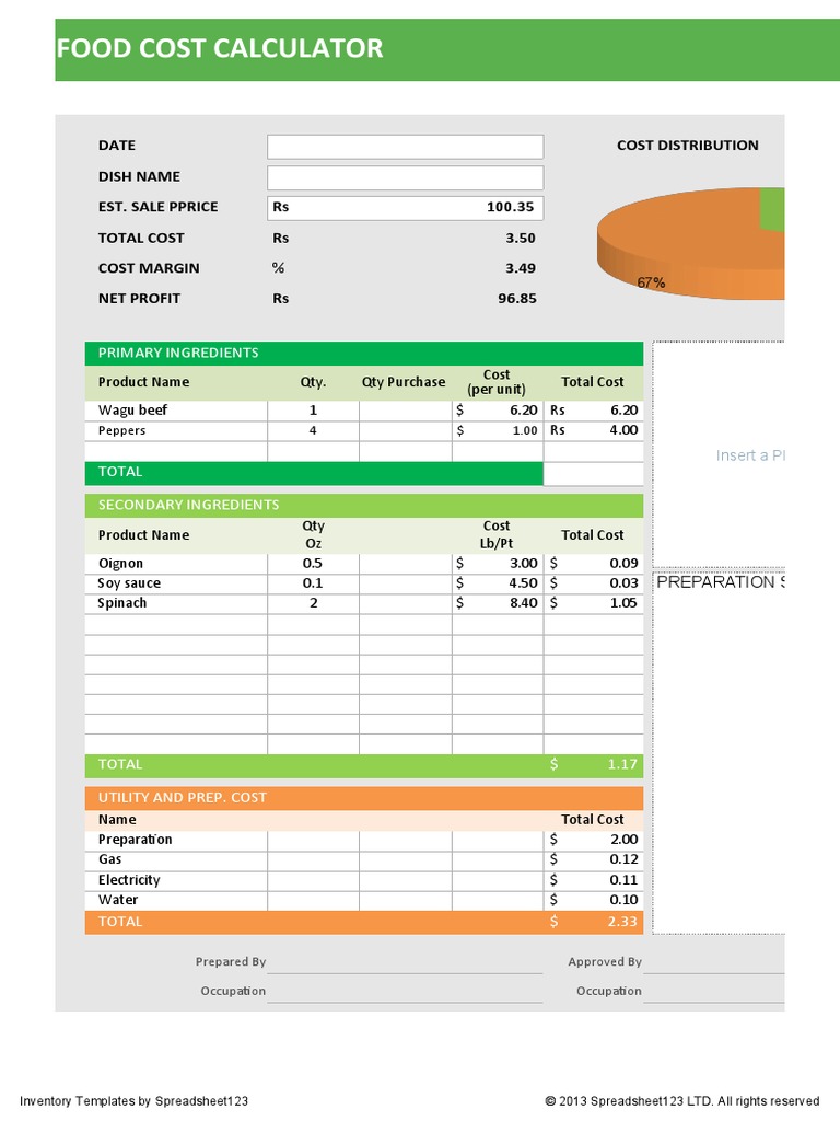 Free Food Cost Calculator - Table Management by Eat-1 | PDF | Steak ...