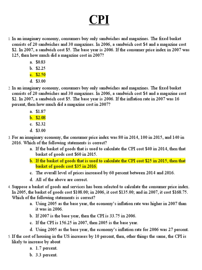 Cpi - Practice Exercises | PDF | Real Versus Nominal Value (Economics) | Consumer Price Index