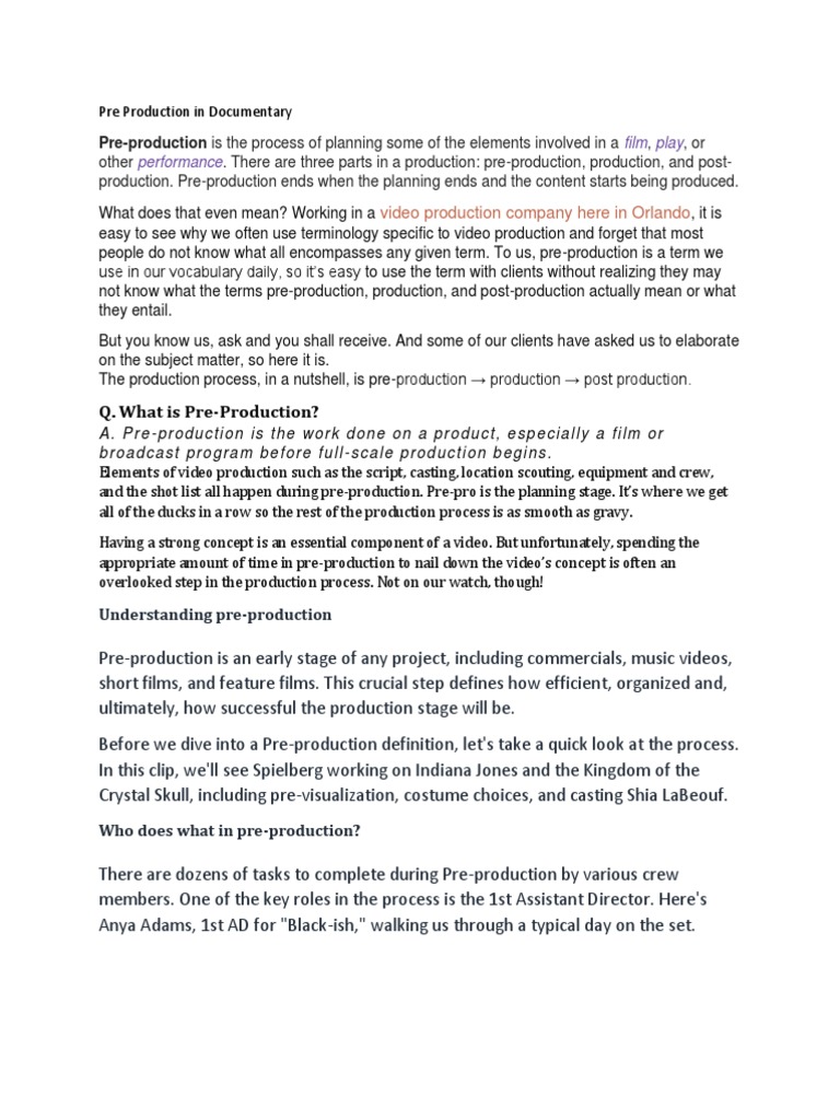 Pre Production | PDF