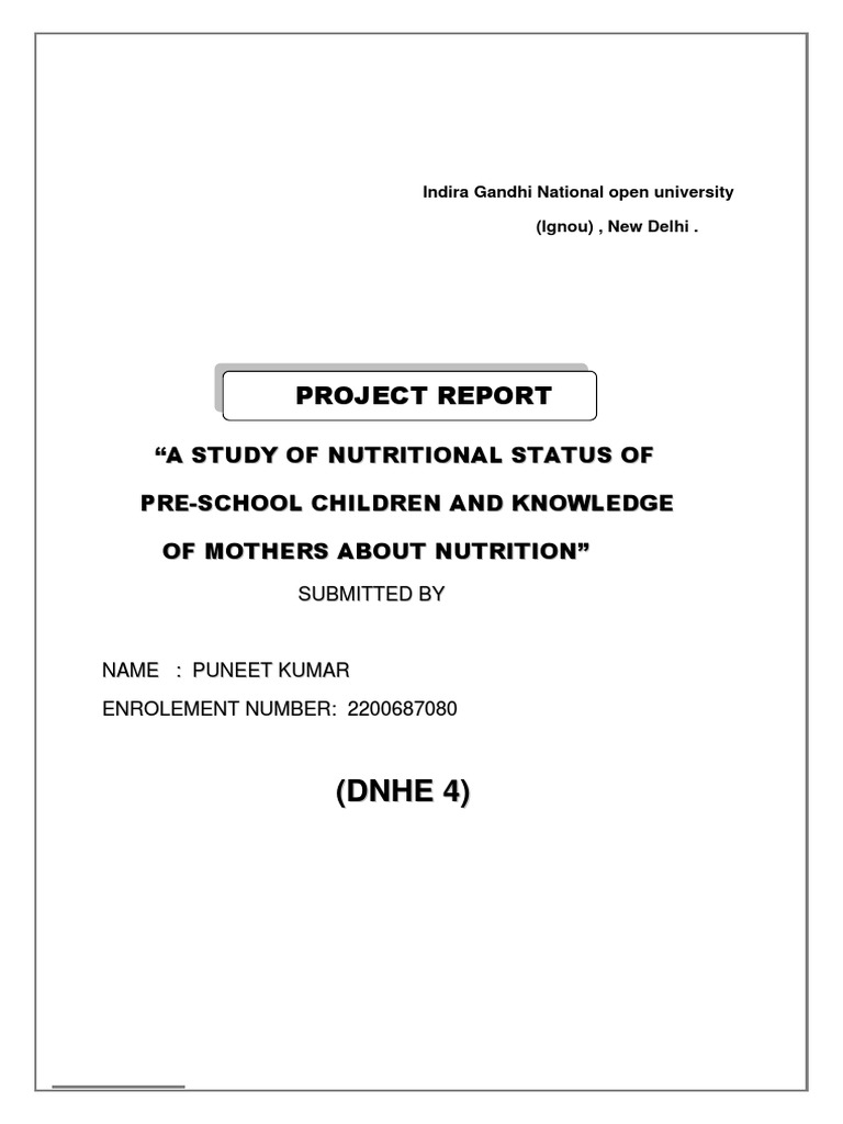 Project Work Dnhe 04 Ignou by Dt. Puneet Kumar | PDF | Malnutrition | Human Nutrition