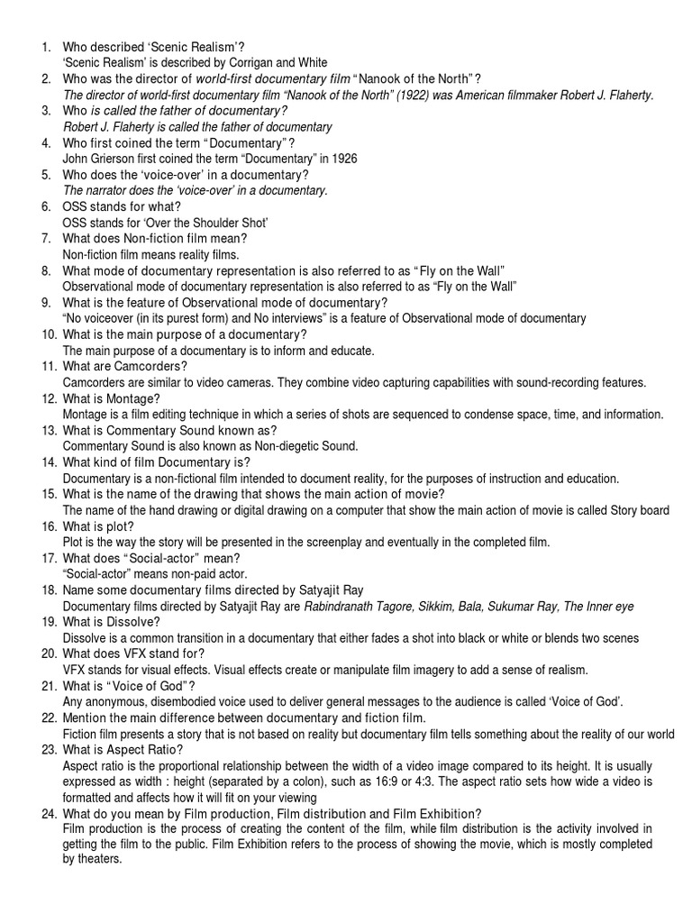 Short Questions | PDF | Documentary Film | Video