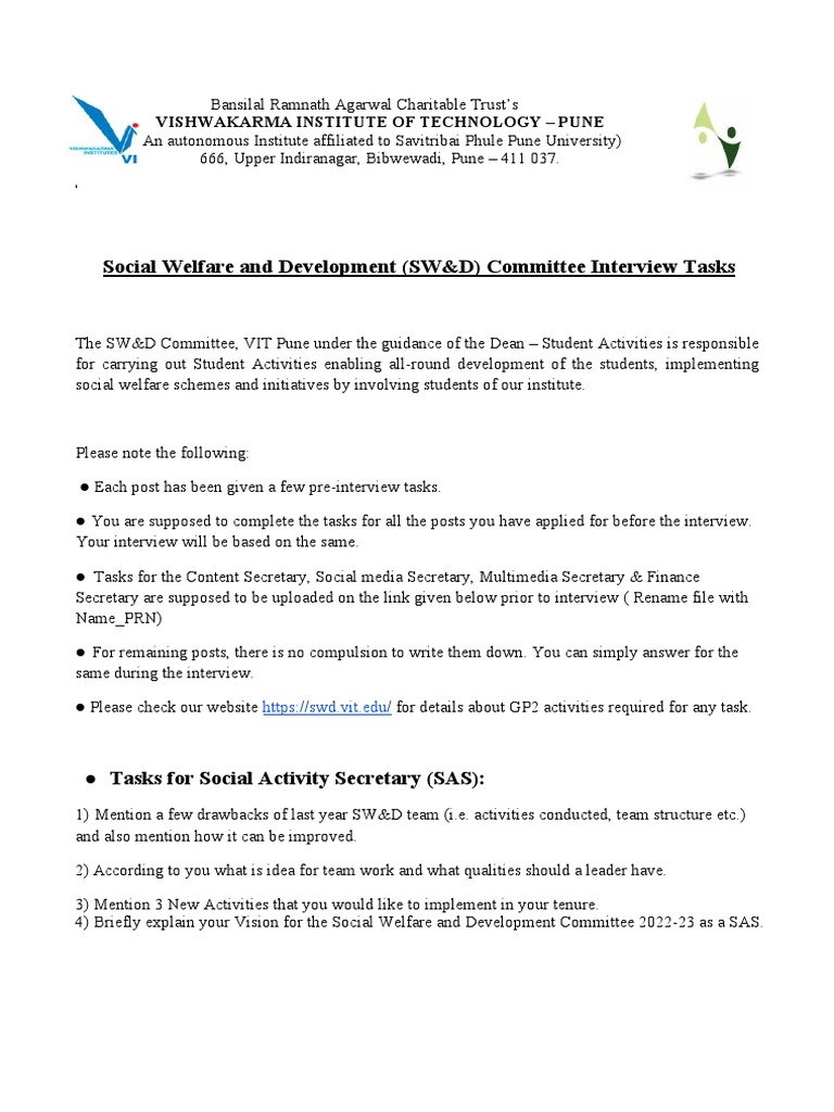 Swd Pre Interview Tasks Secretaries | PDF | Computing