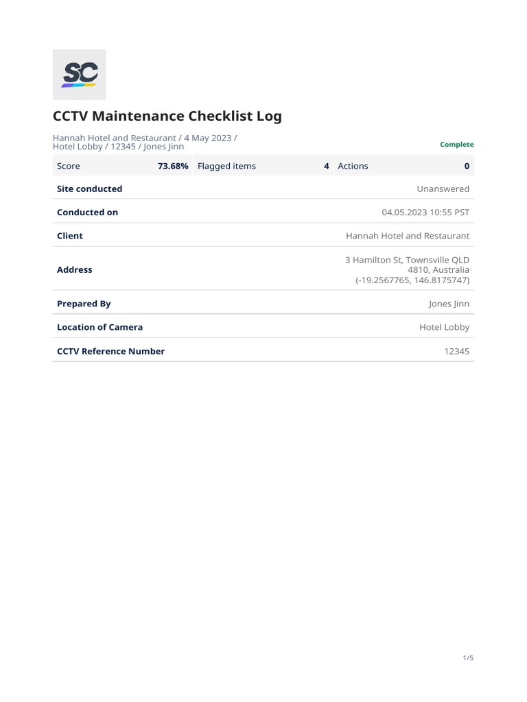 CCTV Maintenance Checklist Report | PDF | Camera | Electrical Wiring