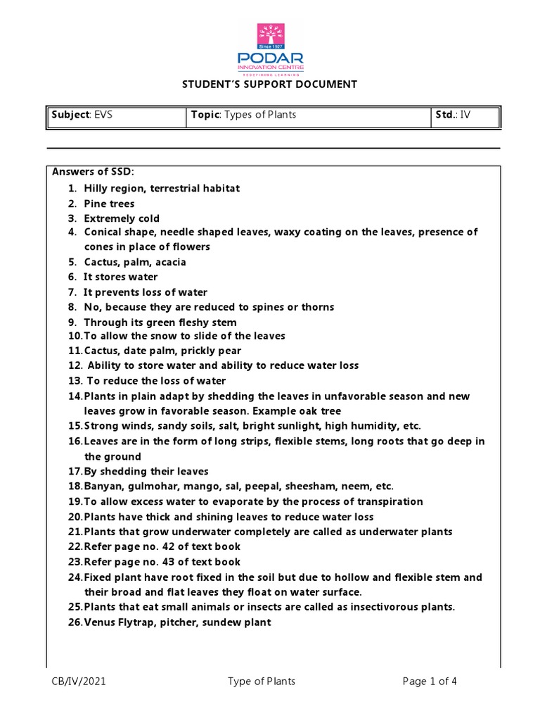 As Ssd Iv Evs Types Of Plants Pdf Leaf Plants
