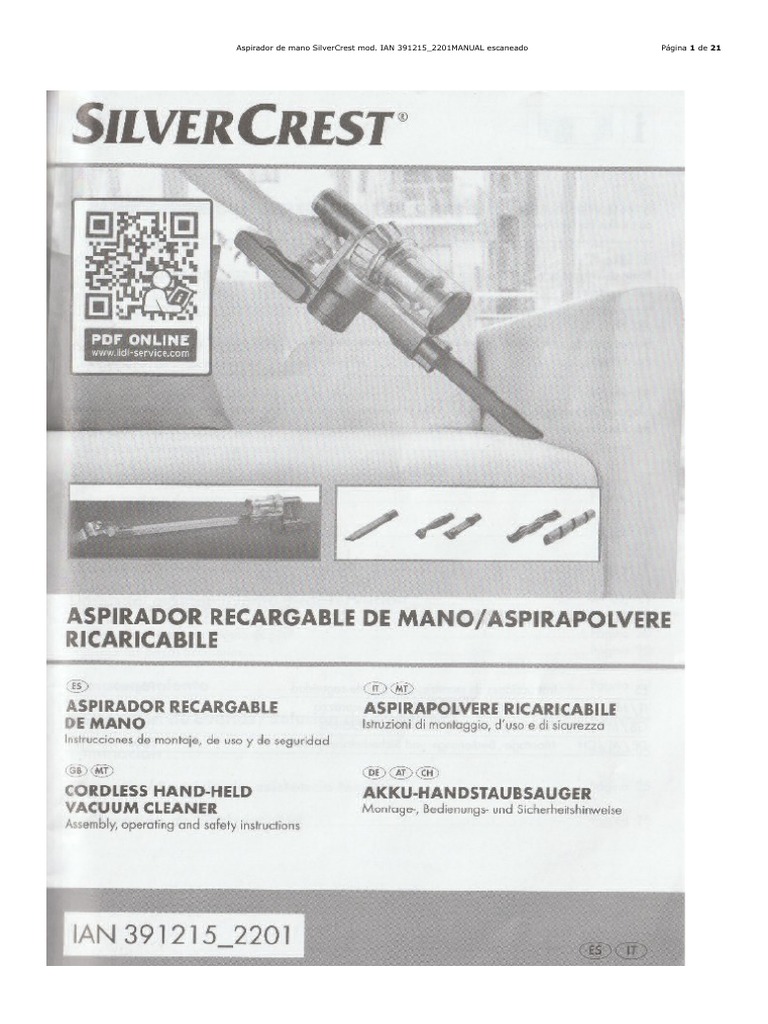 Aspirador de Mano SilverCrest Mod. IAN 391215 - 2201MANUAL Escaneado | PDF