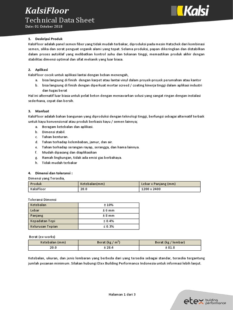 Tds Kalsifloor Technical Datasheet Id 2018 10 | PDF