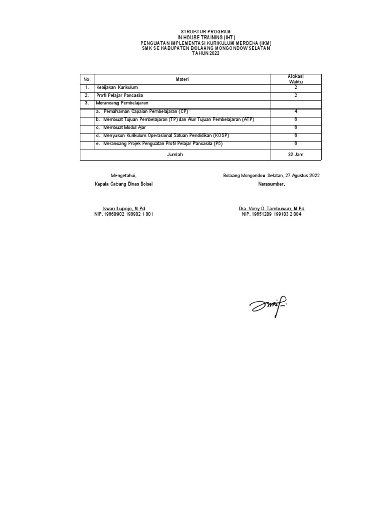 STRUKTUR PROGRAM Sertifikat IHT | PDF