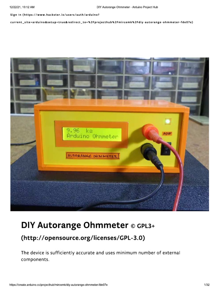 DIY Autorange Ohmmeter - Arduino Project Hub | PDF