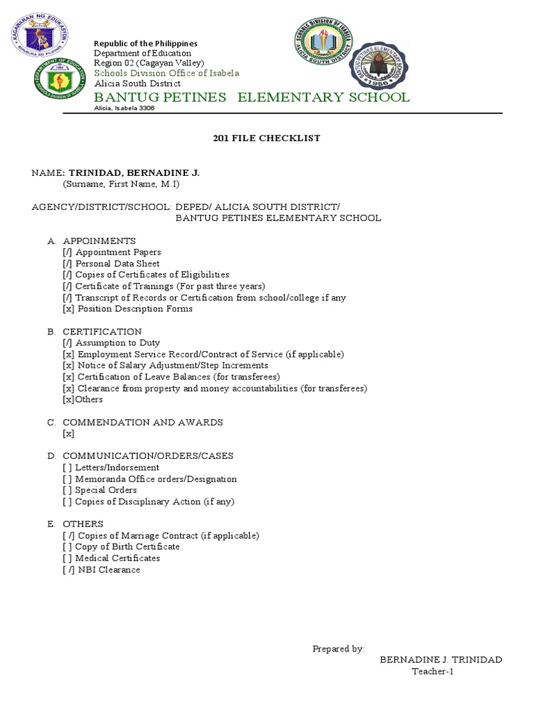201 FILE CHECKLIST | PDF