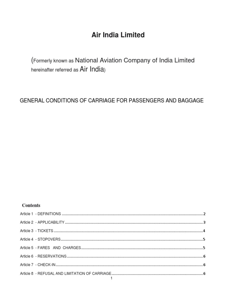 General Conditions of Carriage For Passengers and Baggages | PDF ...