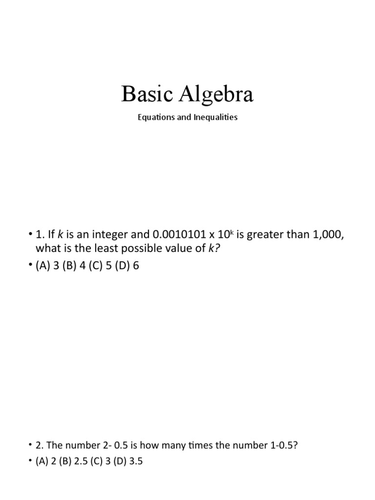 Basic Algebra Equations & Inequalities | PDF
