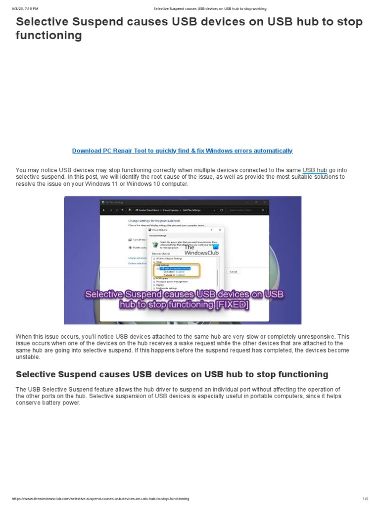Selective Suspend Causes USB Devices On USB Hub To Stop Working | PDF | Usb | Windows Registry
