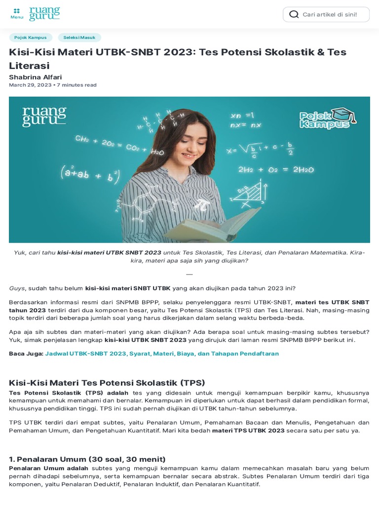 Kisi-Kisi Materi UTBK-SNBT 2023 - Tes Potensi Skolastik & Tes Literasi ...
