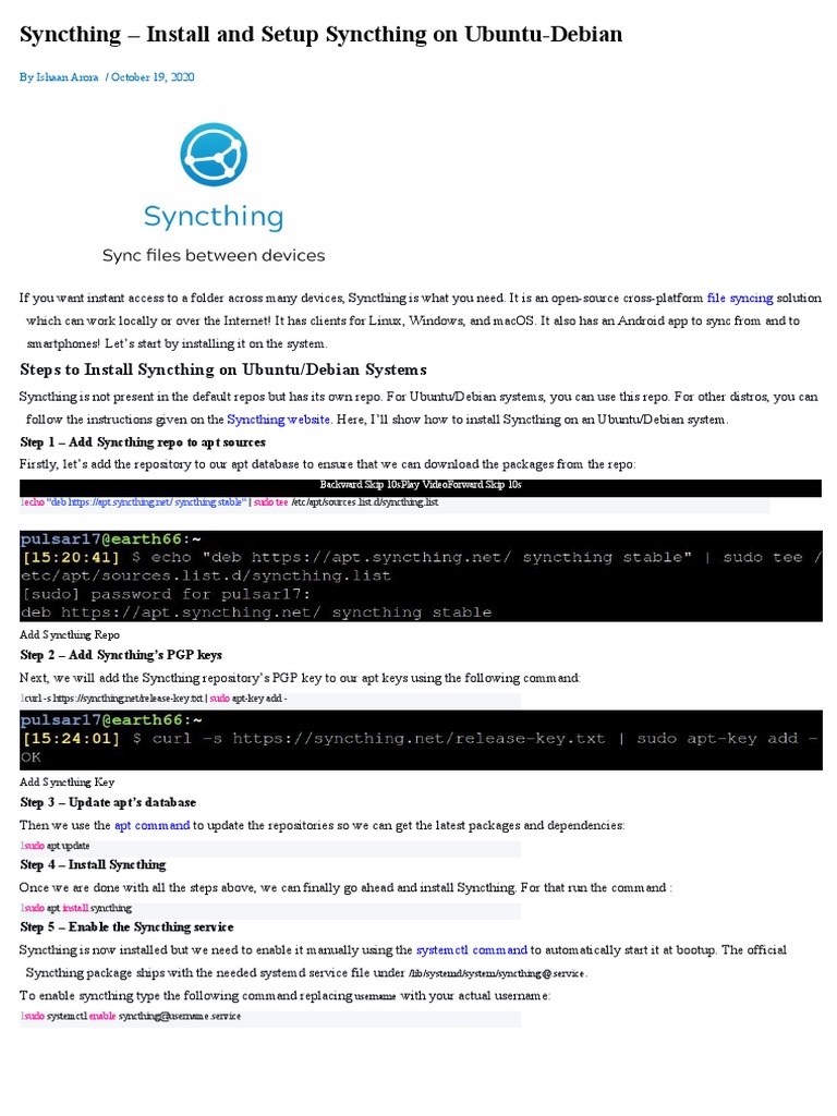 Install and Setup Syncthing On Ubuntu-Debian | PDF | Software | Computing