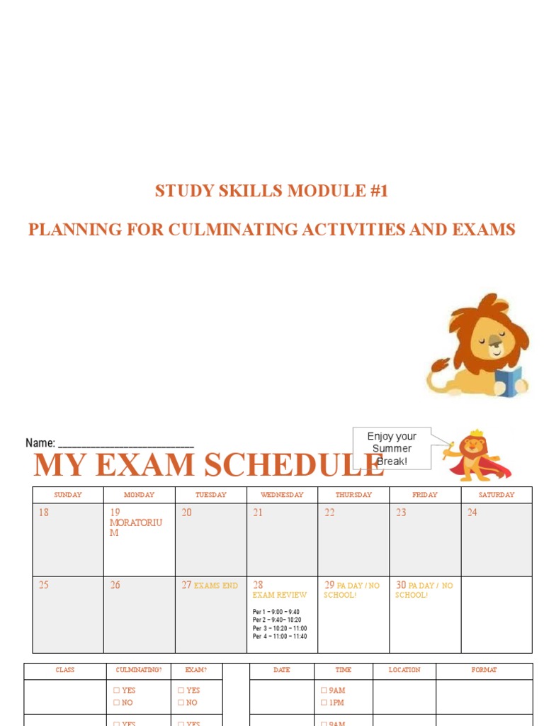 Study Skills Session #1 - Planning For End of The Year | PDF