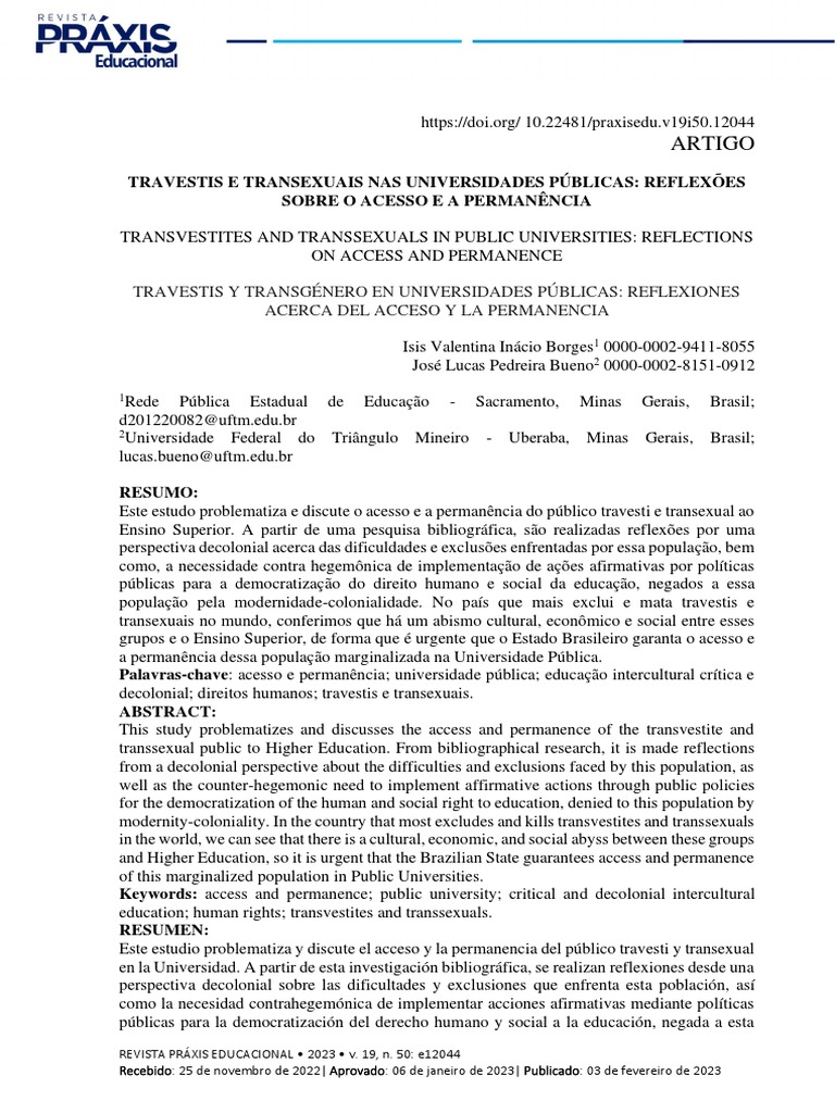 Travestis e Transexuais Nas Universidades Públicas - Reflexões Sobre o ...