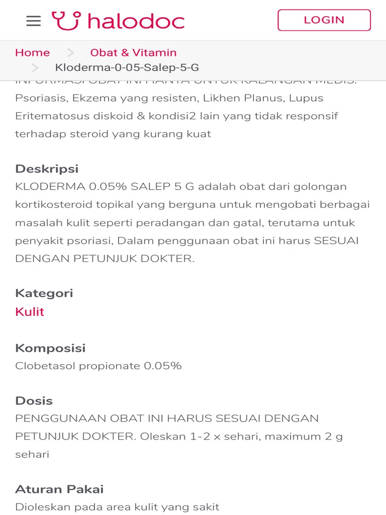 KLODERMA 0.05 SALEP 5 G - Kegunaan, Efek Samping, Dosis Dan Aturan ...